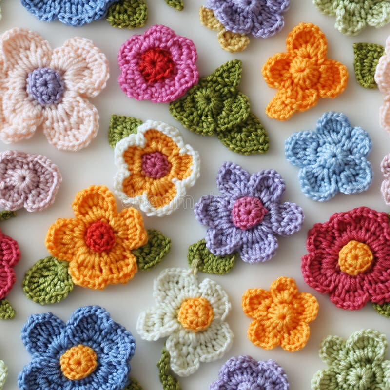 Crochet Flower Applique Repeating Pattern Seamless Tile Stock ...