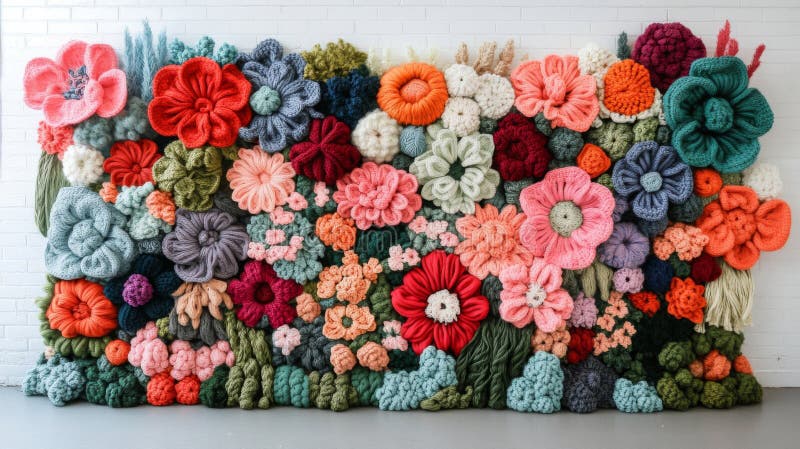 Colorful Crochet Flower Wall Hanging Textile Art Stock Illustration ...