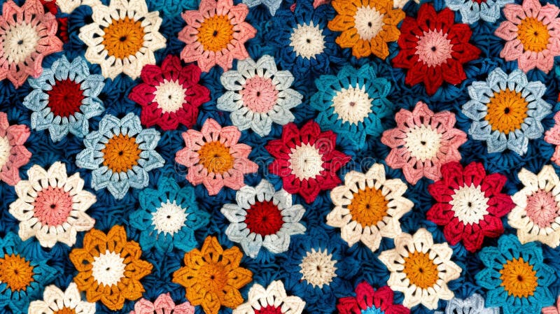 Colorful Crocheted Floral Pattern in Various Hues Stock Illustration ...