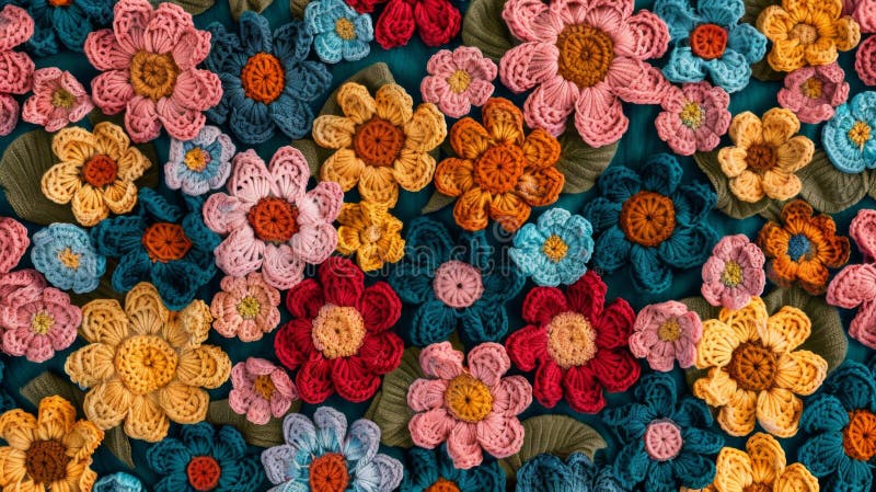Colorful Crocheted Floral Pattern in Various Hues Stock Illustration ...