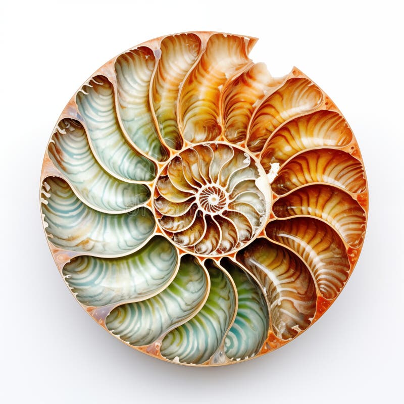 Colorful Cross Section of a Nautilus Shell Showing Intricate Spirals ...