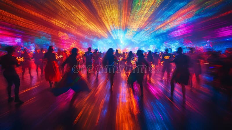 Colorful Crowd Dancing Under Dynamic Lighting Stock Illustration ...
