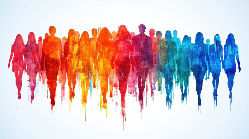 Colorful Crowd of People Walking Stock Illustration - Illustration of ...