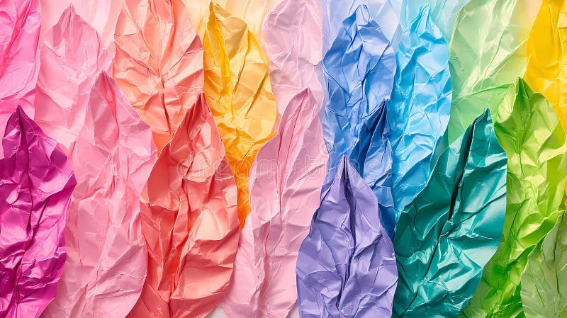 Colorful Crumpled Paper Leaves Forming a Vibrant Rainbow Pattern Stock ...