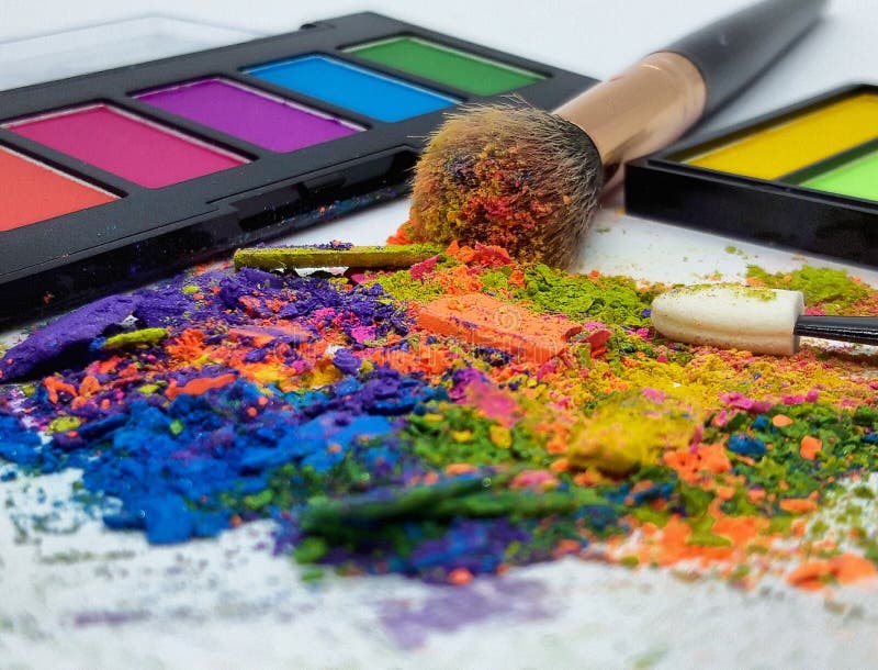 Colorful Crushed Eyeshadow Makeup Powder and Makeup Palette Stock Photo ...