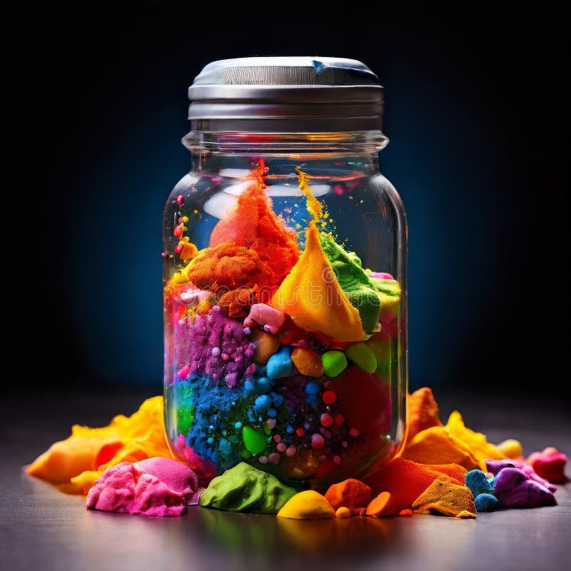 Colorful Crushed Powders in a Jar with Vibrant Scattered Pigments Stock ...