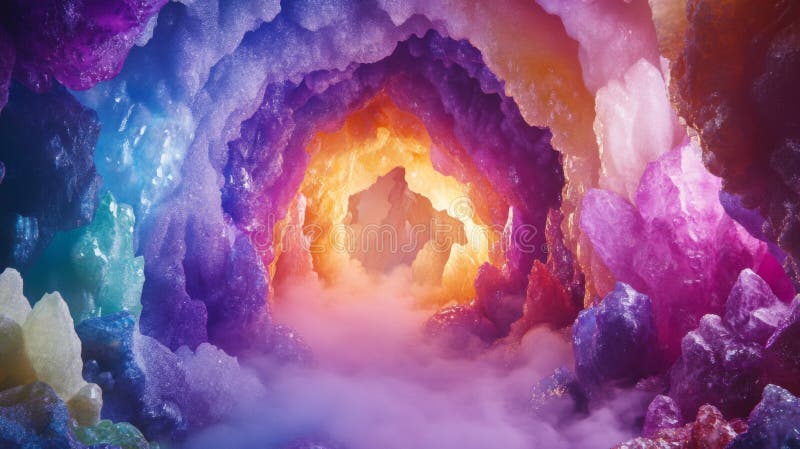 Colorful Crystal Cave with Glowing Light Stock Illustration ...