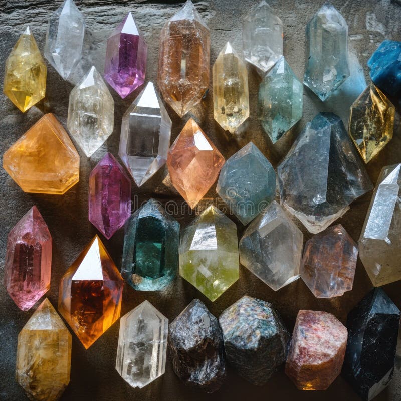 Colorful Crystal Collection on Dark Surface Stock Illustration - Illustration of sophisticated ...