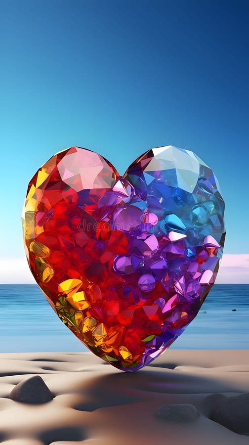Colorful Crystal Diamond Heart on the Beach. Heart As a Symbol of ...