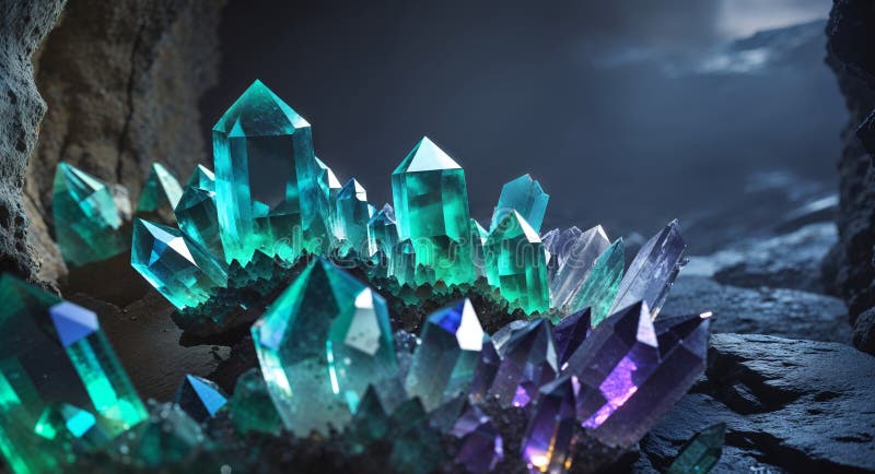 Colorful Crystal Formations Illuminate a Mystical Cave Environment at ...