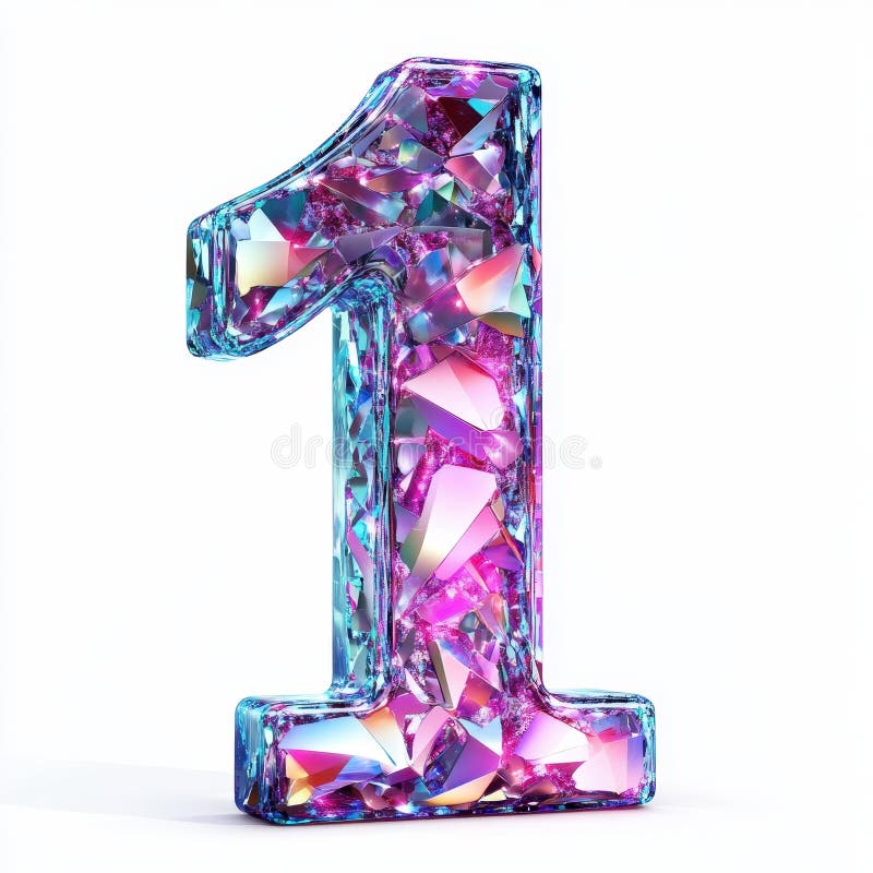 A Colorful, Crystal-like Number One with a Shiny, Reflective Surface ...