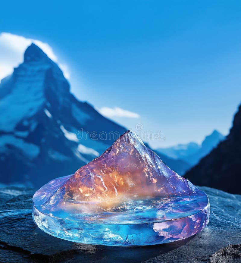 Colorful Crystal Mountain Sculpture Against Stunning Alpine Backdrop ...