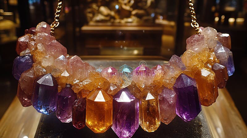 Colorful Crystal Necklace on Display in Museum Stock Illustration ...
