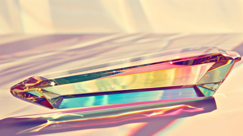 A Colorful Crystal Prism Reflecting Light on a Smooth Surface Stock ...