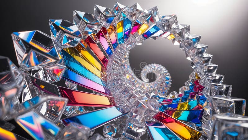 Colorful Crystal Prisms Creating a Spiral Shape on Dark Background ...