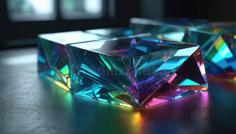 Colorful Crystal Prisms Reflect Light Creating Vibrant Patterns on a ...