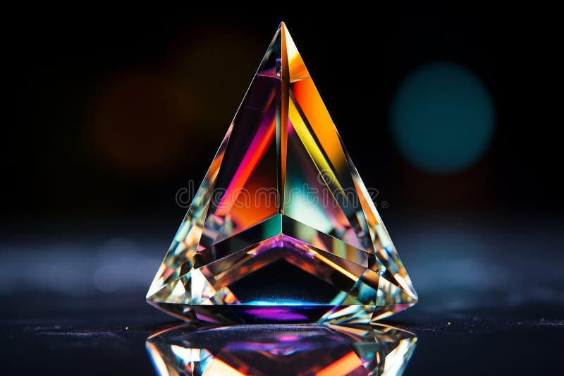 Colorful Crystal Pyramid on Black Background, Abstract Geometric Prism ...