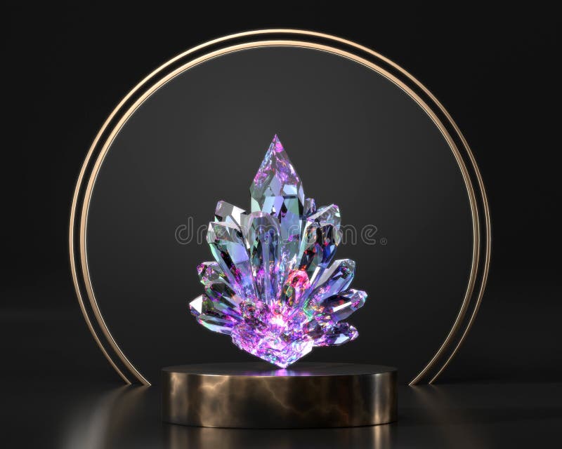 Colorful Crystal on Stage Podium Showcase 3d Rendering Stock ...