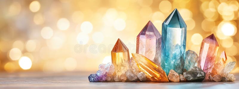 Colorful Crystal Tips Arranged on a Table Under Soft Light Stock ...