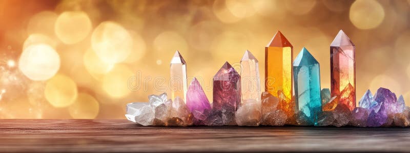 Colorful Crystal Tips Arranged on a Table Under Soft Light Stock ...