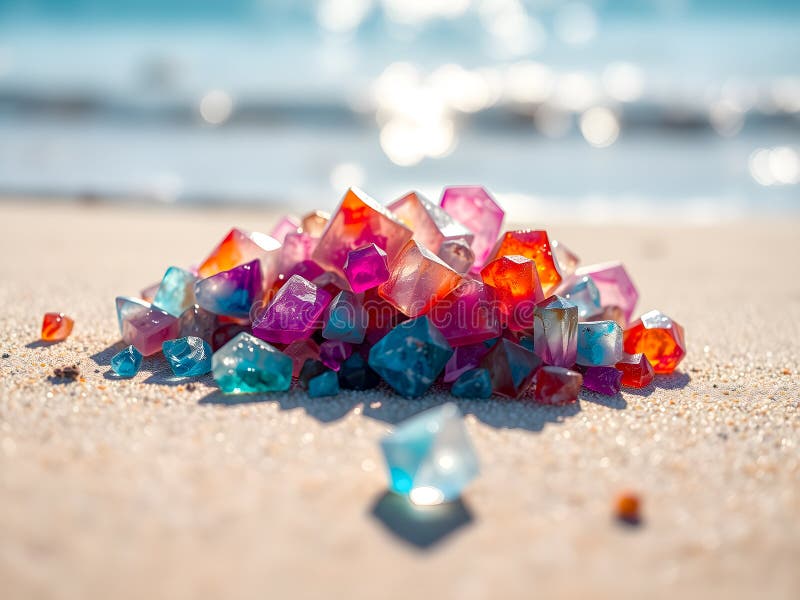 Colorful Crystals on the Beach, Shallow Depth of Field, Selective Focus ...