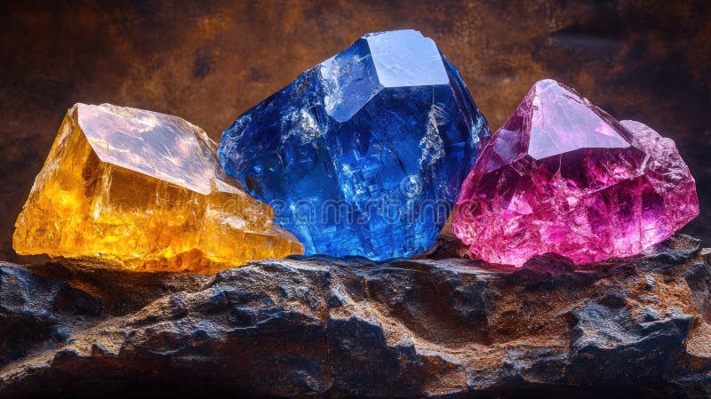 Colorful Crystals on Dark Rock Stock Illustration - Illustration of ...