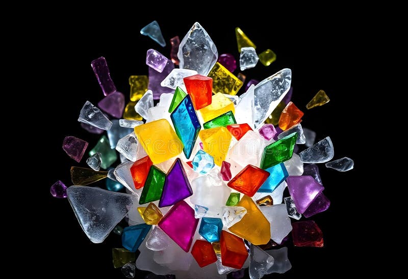 Colorful Crystals Exploding on Black Background Creating Beautiful ...