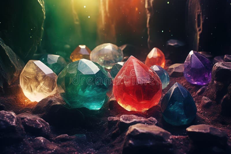 Colorful Crystals and Gemstones in a Mystical Setting Stock ...