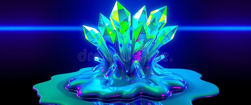 Colorful Crystals Rising from a Glossy Liquid Surface in a Digital ...