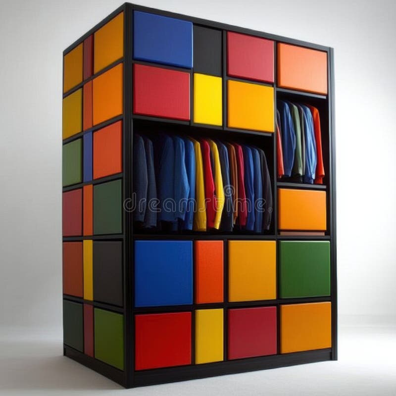 A Colorful Cube with Clothes Hanging from it in a Room, AI Stock Image ...