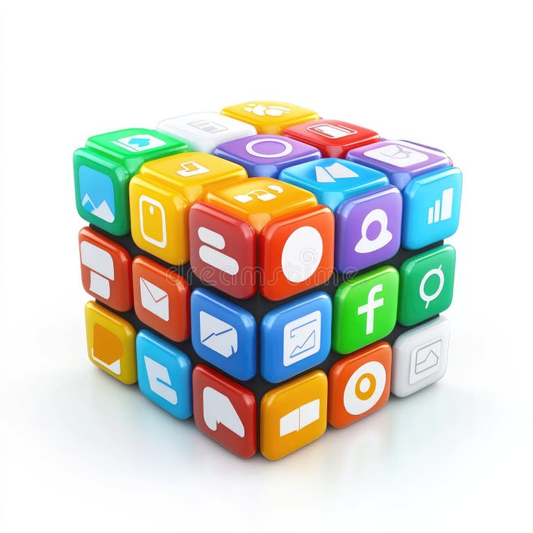 Colorful App Icons Cube: Mobile Application Software Interface Stock ...