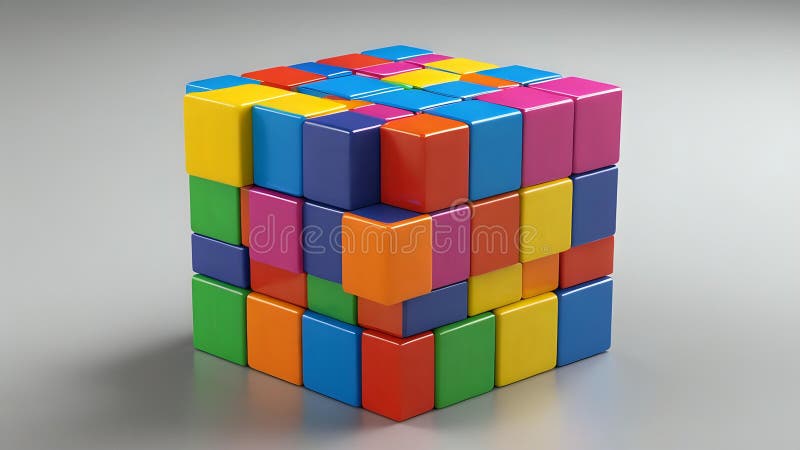 A Colorful Cube of Interlocking Blocks Stock Illustration ...