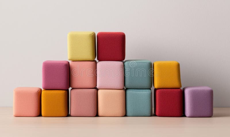 Colorful Cube Ottomans Stacked in a Modern Geometric Arrangement Make a ...