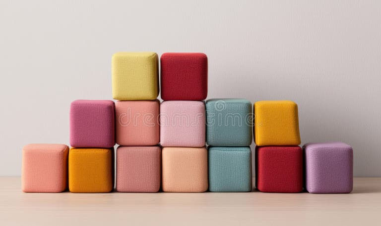 Colorful Cube Ottomans Stacked in a Modern Geometric Arrangement Make a ...