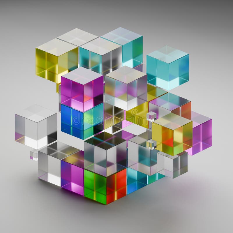 Colorful Cube Structure Made of Multicolor Glass Blocks Stock ...