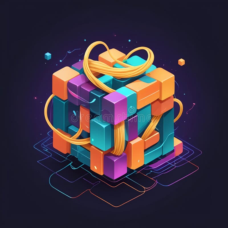 Colorful Cube Structure with Wire Design Stock Illustration ...