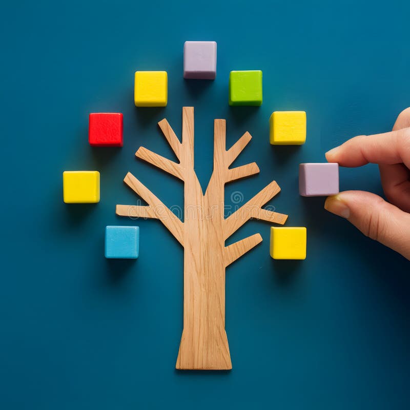 Colorful Cube Tree Structure with Hand Holding a Cube, Symbolizing ...