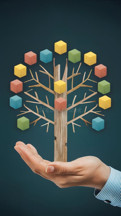 Colorful Cube Tree Structure with Hand Holding a Cube, Symbolizing ...