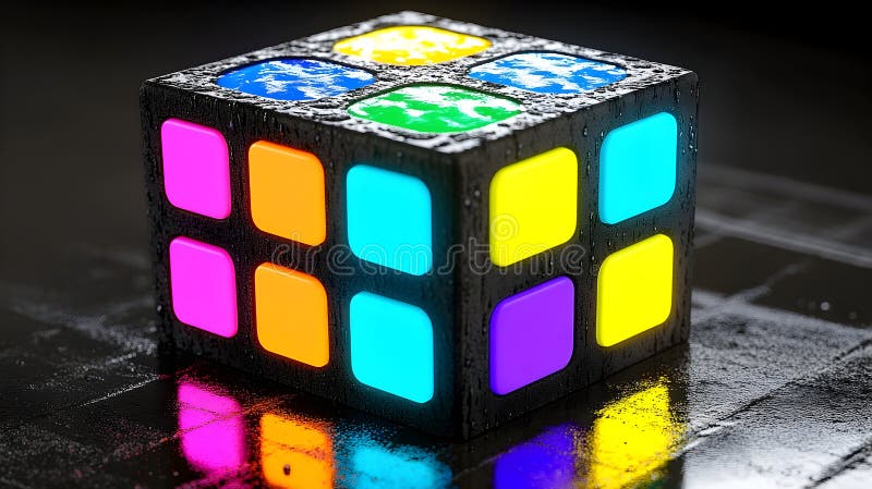 Colorful Cube with Water Reflection Abstract Geometric Design Stock ...