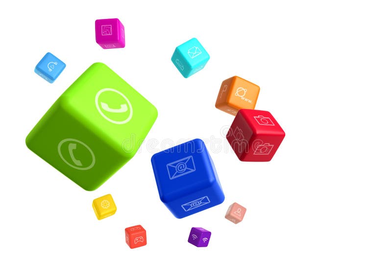 Colorful Cubes with App Icons on White Background Stock Illustration ...