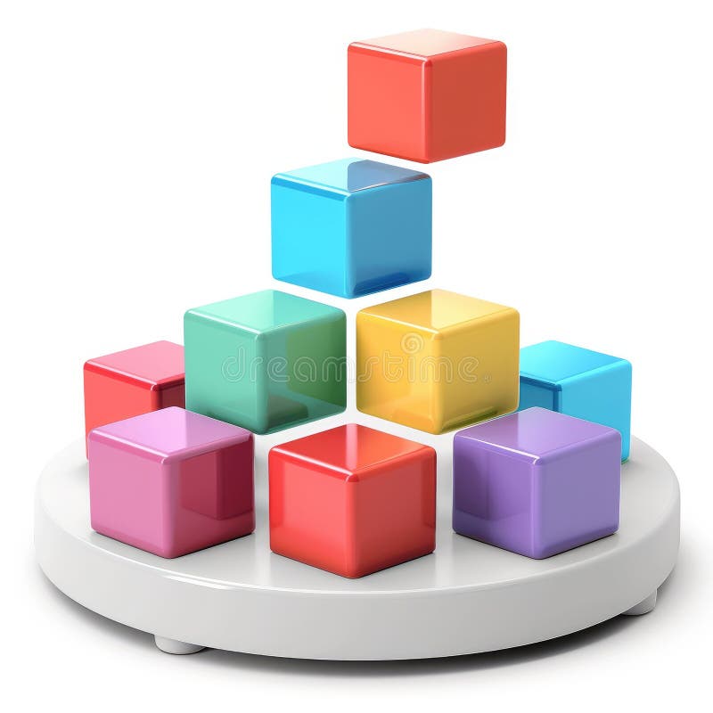 Colorful Cubes Arranged on a Circular Platform: a 3D Rendering of Shiny ...