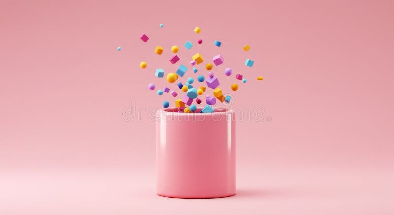 Colorful Cubes Emerging from Pink Cylinder Pink Cylinder Container with ...
