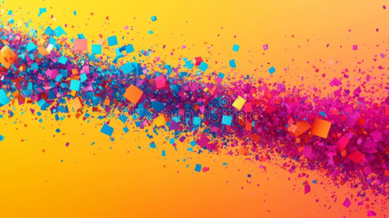 Colorful Cubes Exploding Across Orange Background Stock Illustration ...