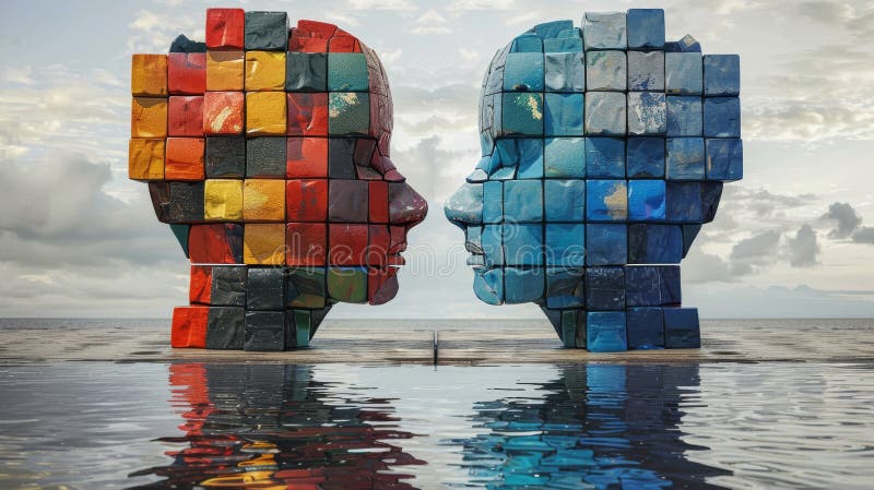 Colorful Cubes Form Heads on Water. the Concept of Differences in ...