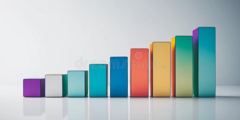 Colorful Cubes Forming an Ascending Bar Graph Representing Growth and ...