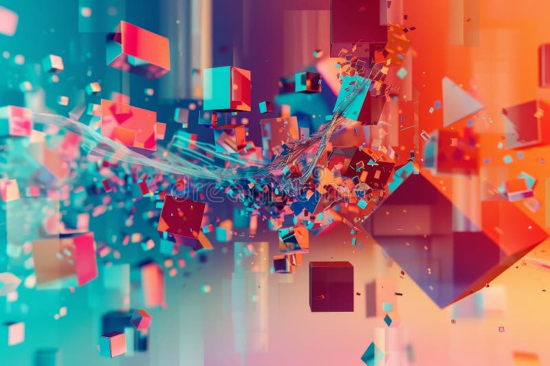Colorful Cubes in a Glitchy, Geometric Pattern Create a Vibrant ...
