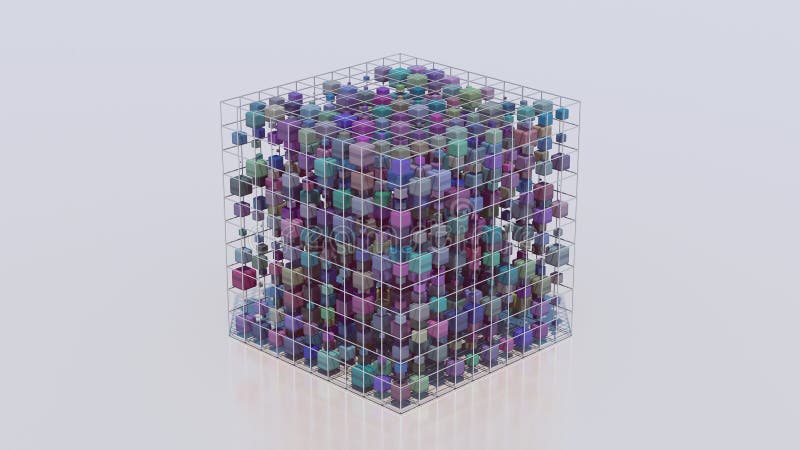 Colorful Cubes Inside Metallic Mesh Cube. Abstract Illustration, 3d ...