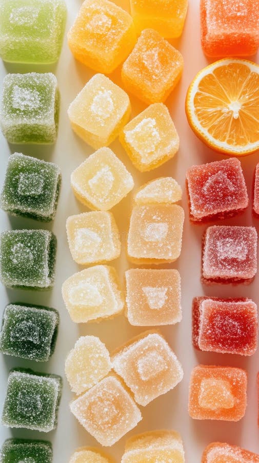 Colorful Cubes Sweets with Sugar Sprinkles and Citrus Slice: Vegetarian ...