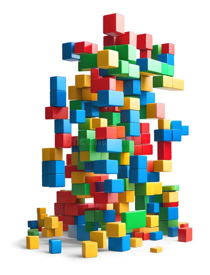 Colorful Cubic Building Blocks Construction Forming a Complex Structure ...