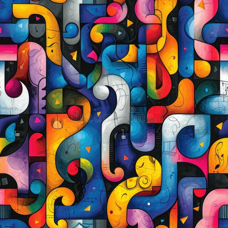 Colorful Cubist Puzzle of Seamless Musical Instruments Background ...